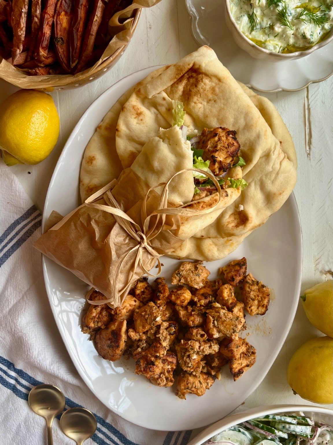 Mediterranean Roasted Chicken Gyros with Homemade Feta Tzatziki Sauce ...